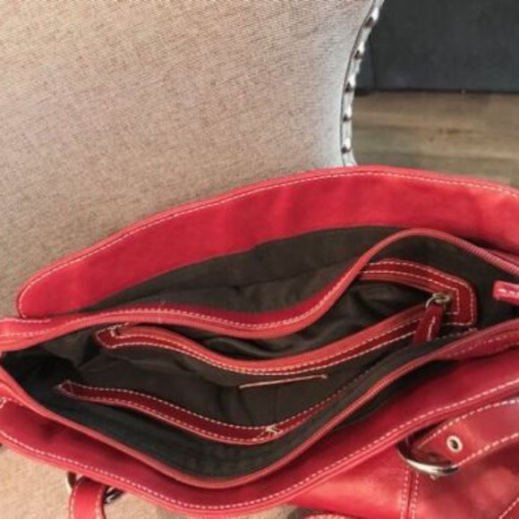 Tignanello | Bags | Tignanello Red Handbag Zipper Top Medium Leather ...